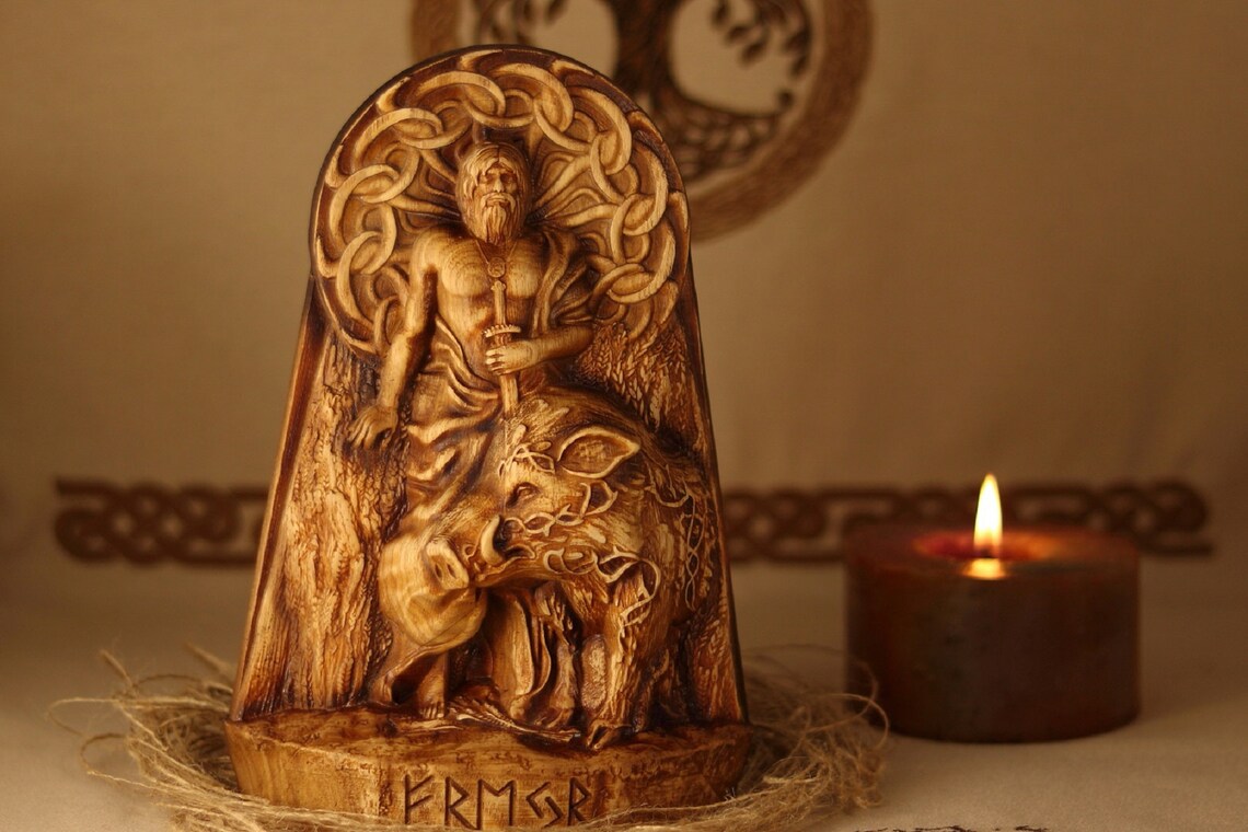 Freyr God Wooden Statue - Etsy