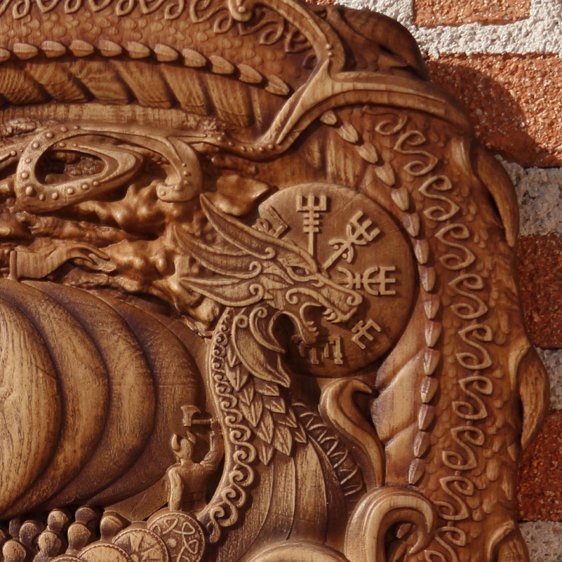 Viking Dragon Wood Carving: Odin Ship Wall Art - Etsy