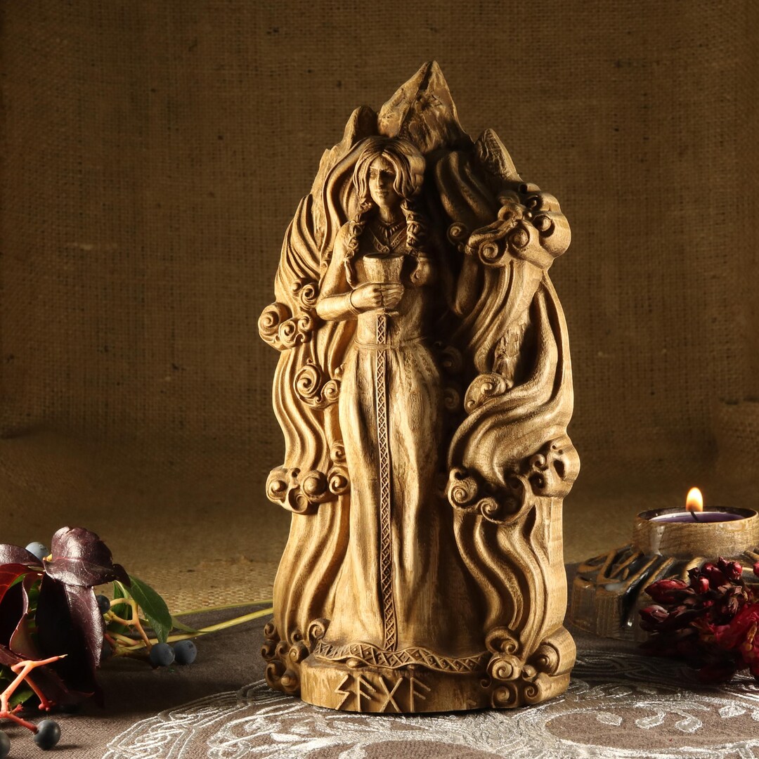 Hand Carved Ash Wood Saga Statue: Norse Pagan Altar Decor - Etsy
