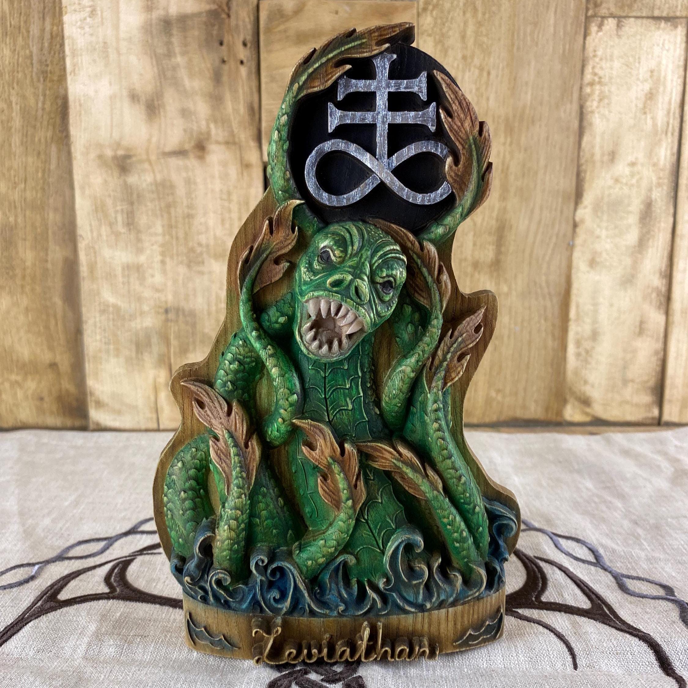 Wooden Leviathan Statue: Dragon Sea Monster With Satanic Cross - Etsy
