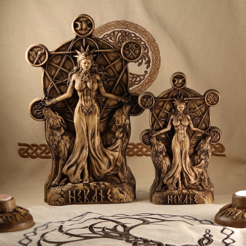 Hekate Statue: Wooden Triple Goddess Altar, Greek Sculpture - Etsy