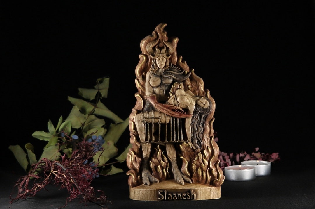 Slaanesh, Demon Statue, Wooden Statue, Wooden Carved Demonology ...