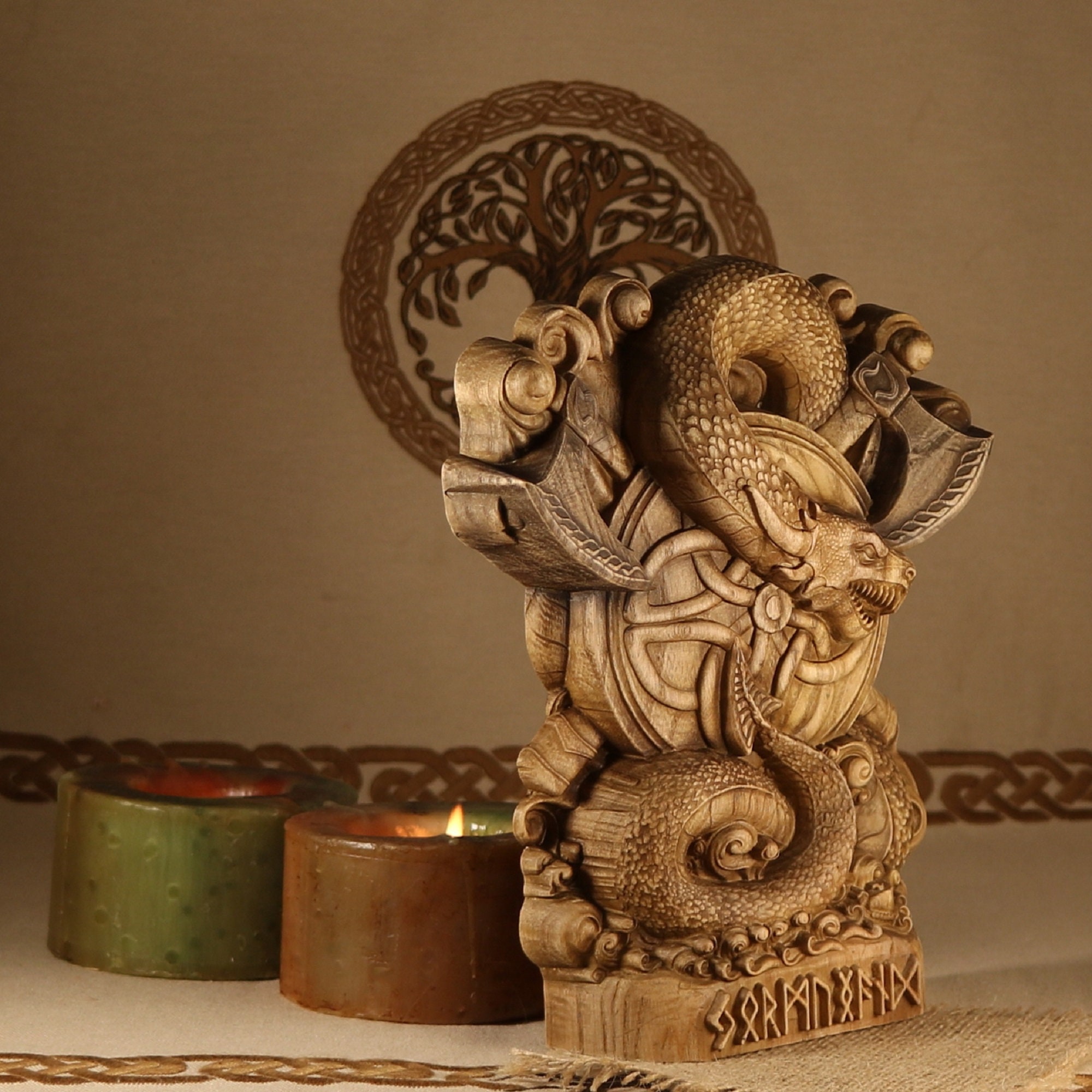 Jormungandr Dragon Statue Norse Pagan Norse Gods Wooden - Etsy UK