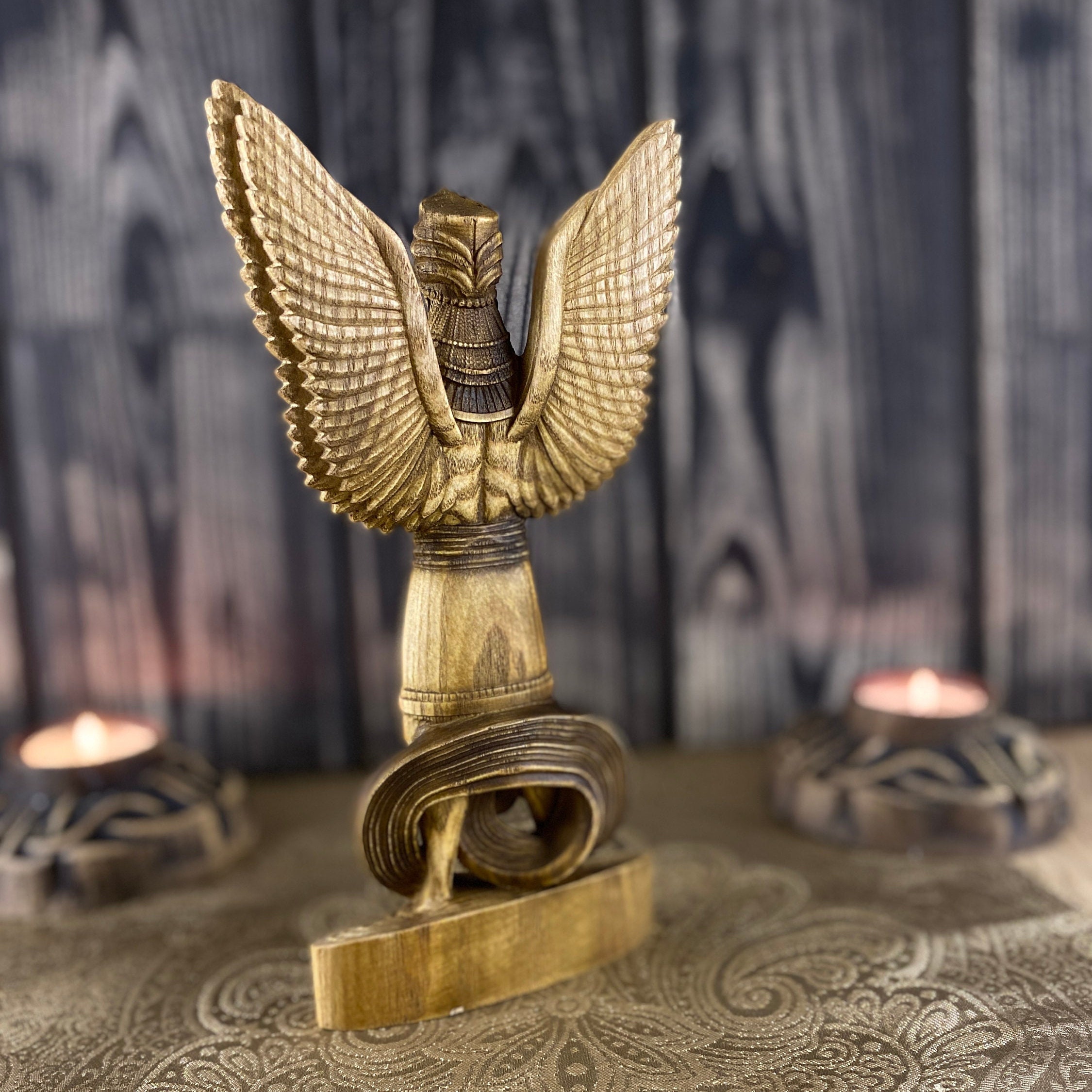 Carved Wood Enlil Statue: Sumerian God Figurine, Mesopotamian Mythology ...