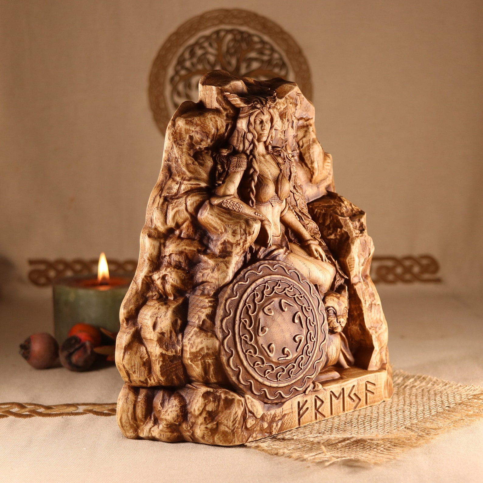 Freya Freyja Statue Pagan Goddess Statue Altar Wood Carving - Etsy