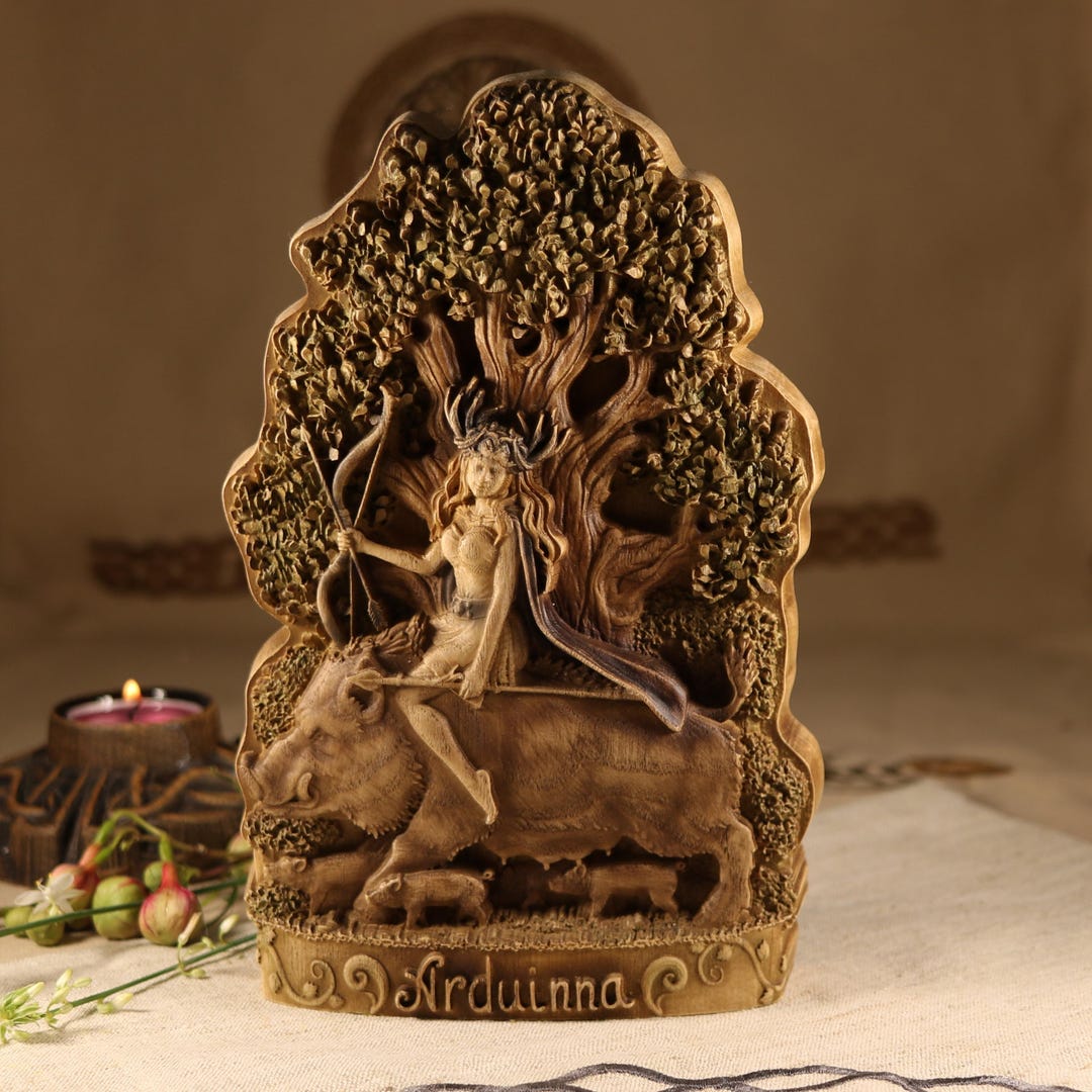 Celtic Goddess, Arduinna Goddess Statue Pagan Statue , Forest Goddess Pagan Altar Wooden Statue ...
