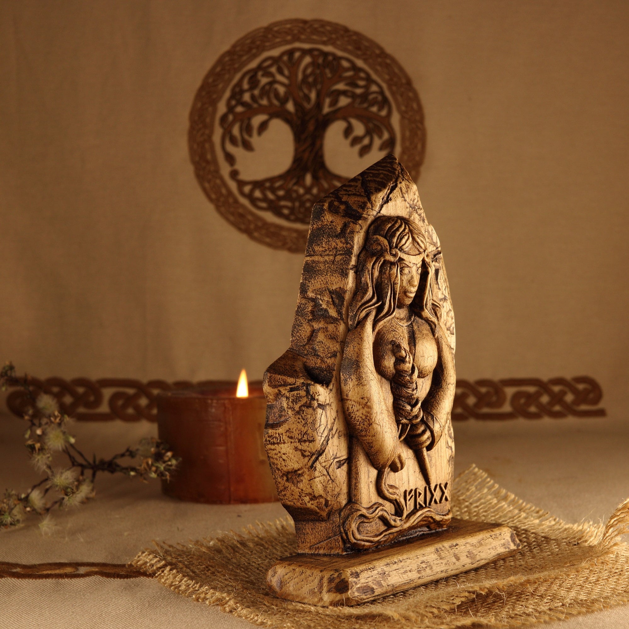 Frigg Statue Wood Carving Pagan Goddess Statue Altar - Etsy