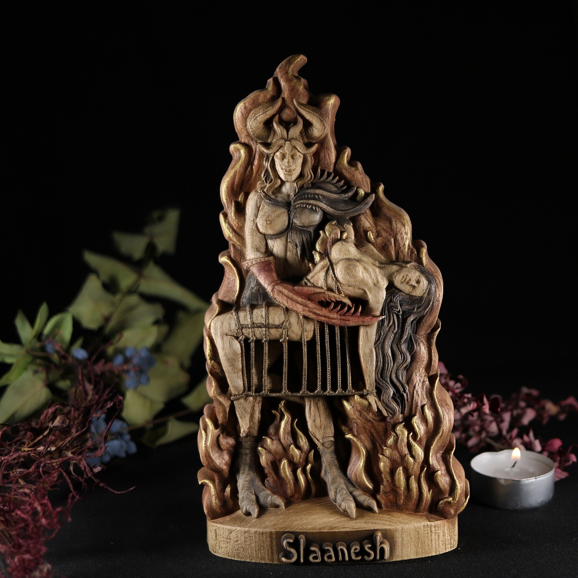 Slaanesh, Demon Statue, Wooden Statue, Wooden Carved Demonology ...