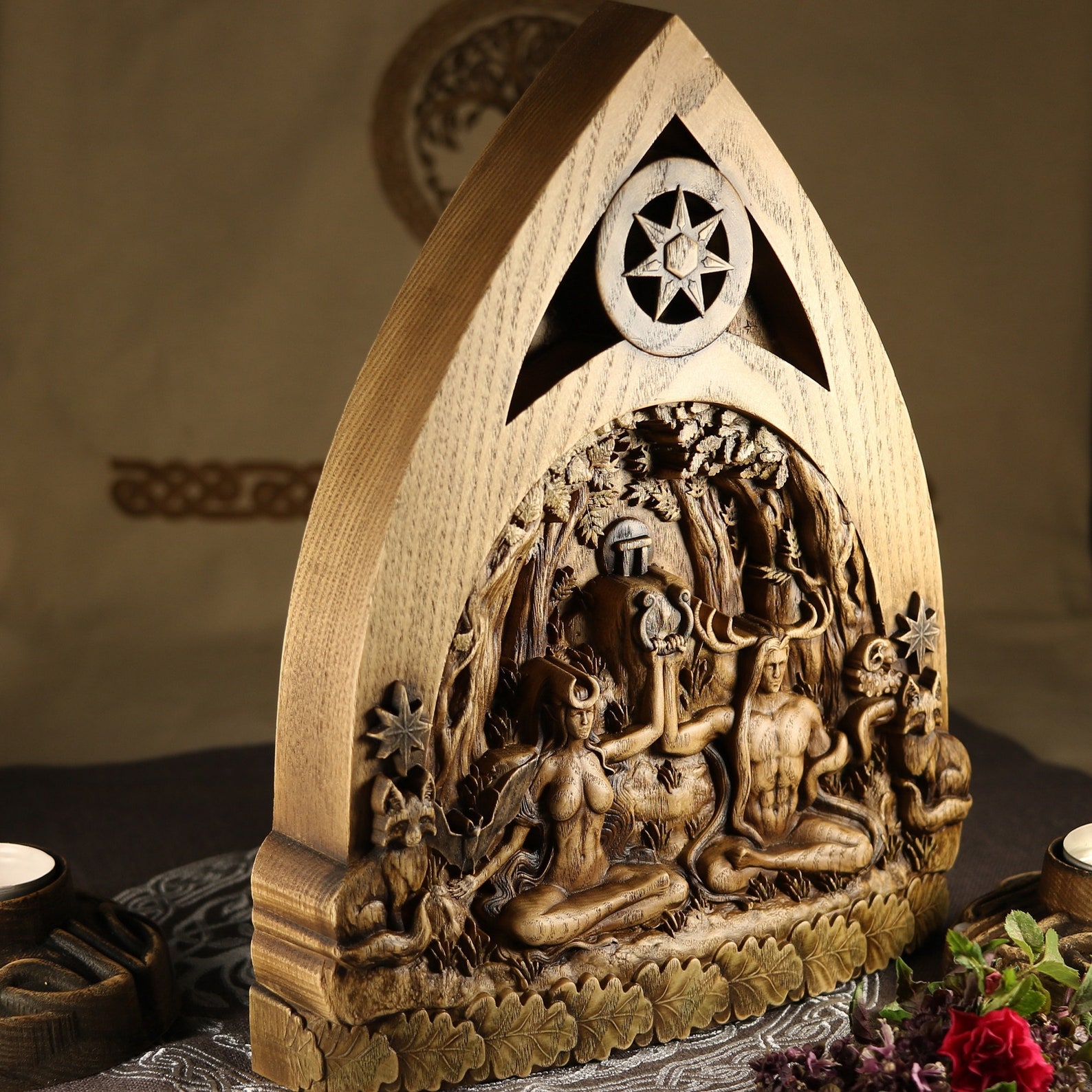 Cernunnos and Moon Goddess Wood Statue: Celtic Lord and Lady Altar - Etsy