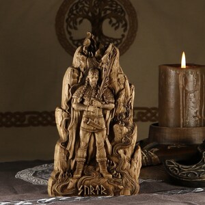 Wood Carved Surtr Statue: Norse Pagan Decor - Etsy