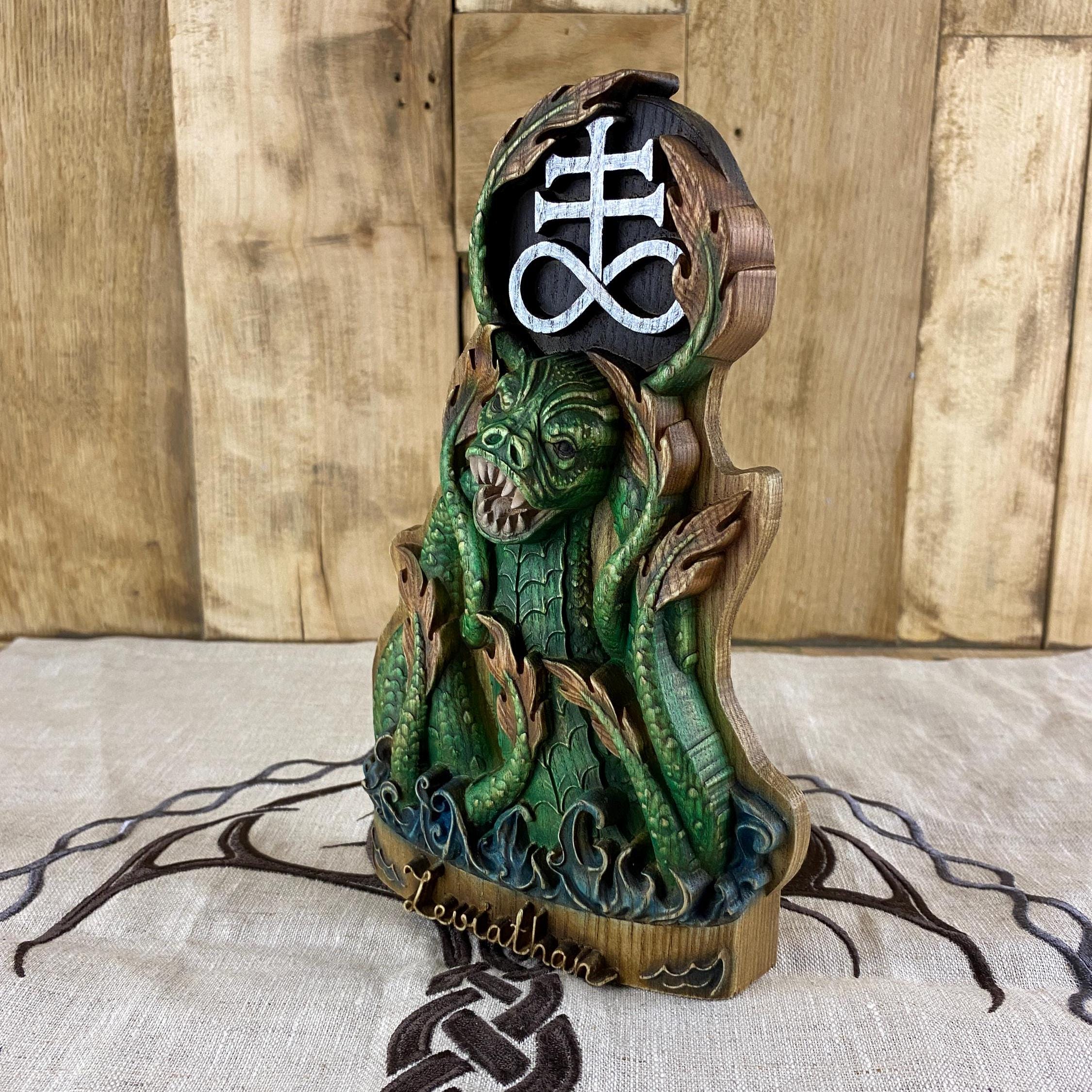 Wooden Leviathan Statue: Dragon Sea Monster With Satanic Cross - Etsy