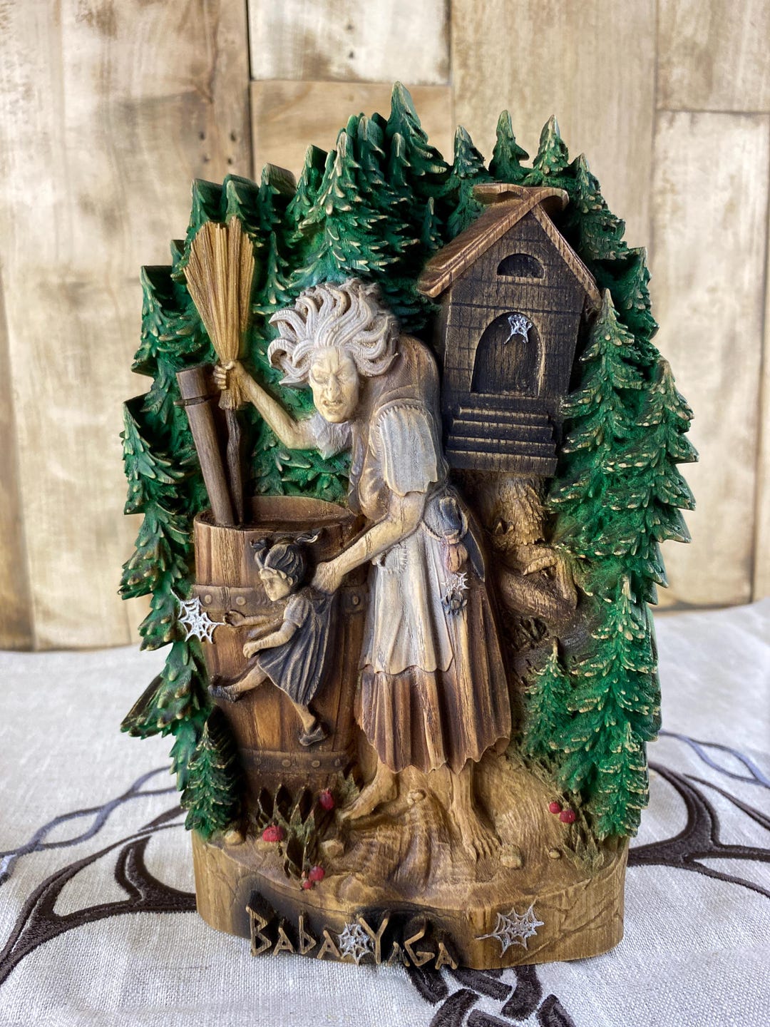 Carved Baba Yaga Figurine: Pagan Witch Statue, Folklore Art - Etsy