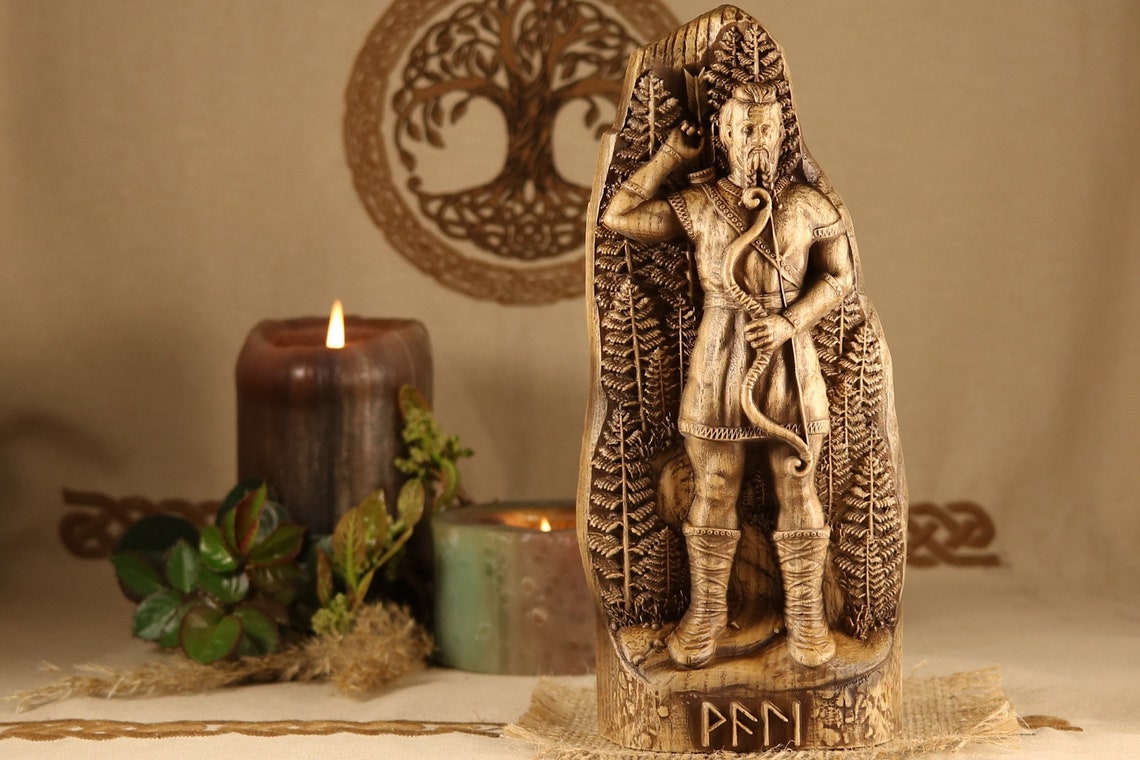 Hand Carved Statue Vali God, Wooden Statue Viking Figurine for ...