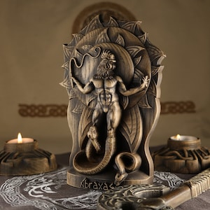Abraxas, Goetia, Wooden Statue, Goetic, Satanic, Wood Sculpture Abrasax ...