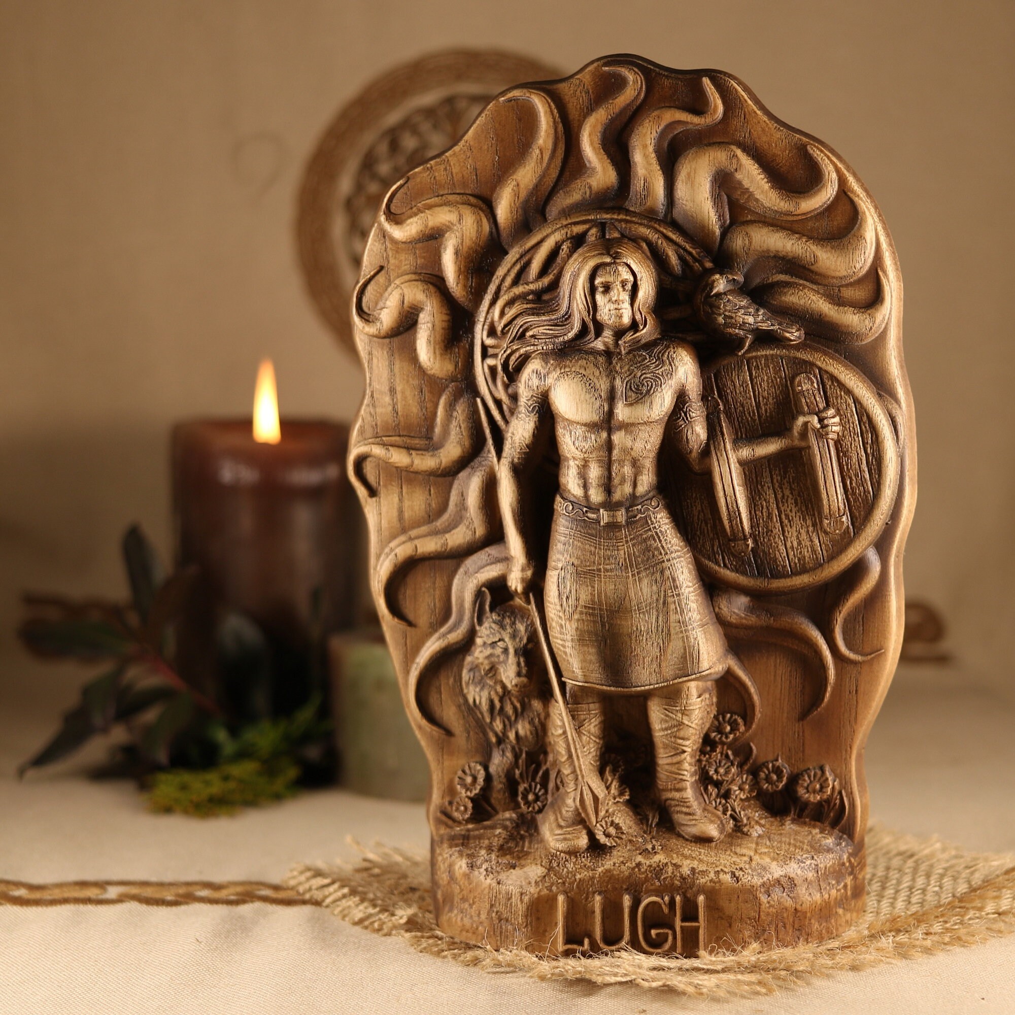 Lugh Celtic God Wood Sculpture Art Wooden Statuettes Carved - Etsy