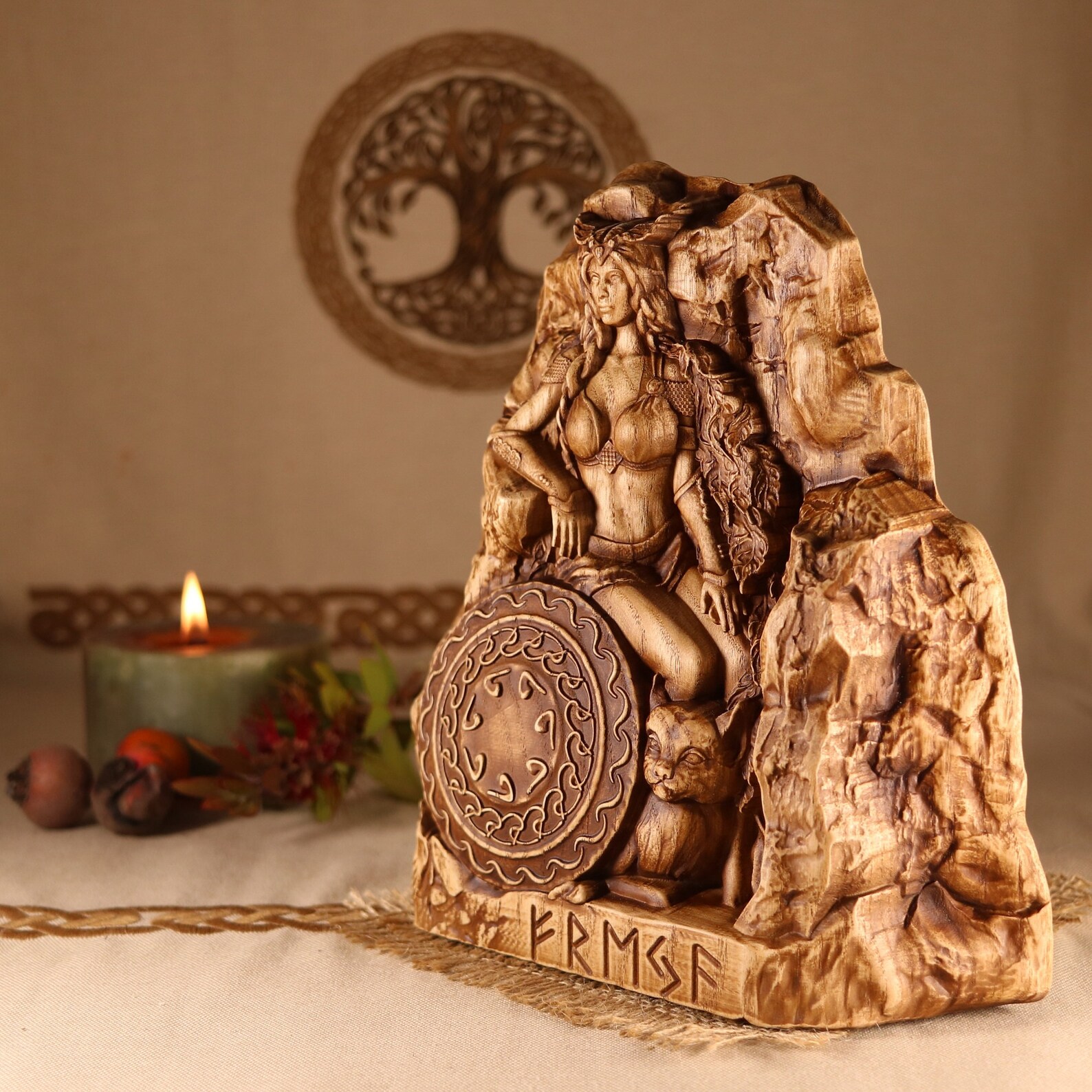 Freya Freyja Statue Pagan Goddess Statue Altar Wood Carving | Etsy
