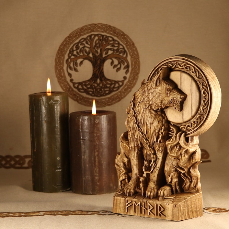 Wolf Fenrir Son of Loki wood Figurine Wooden Sculpture - Etsy