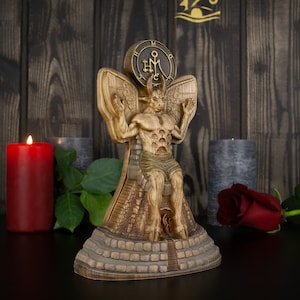 Moloch Statue, Demon Statue Occult Decor Wood Sculpture Satan Statue ...