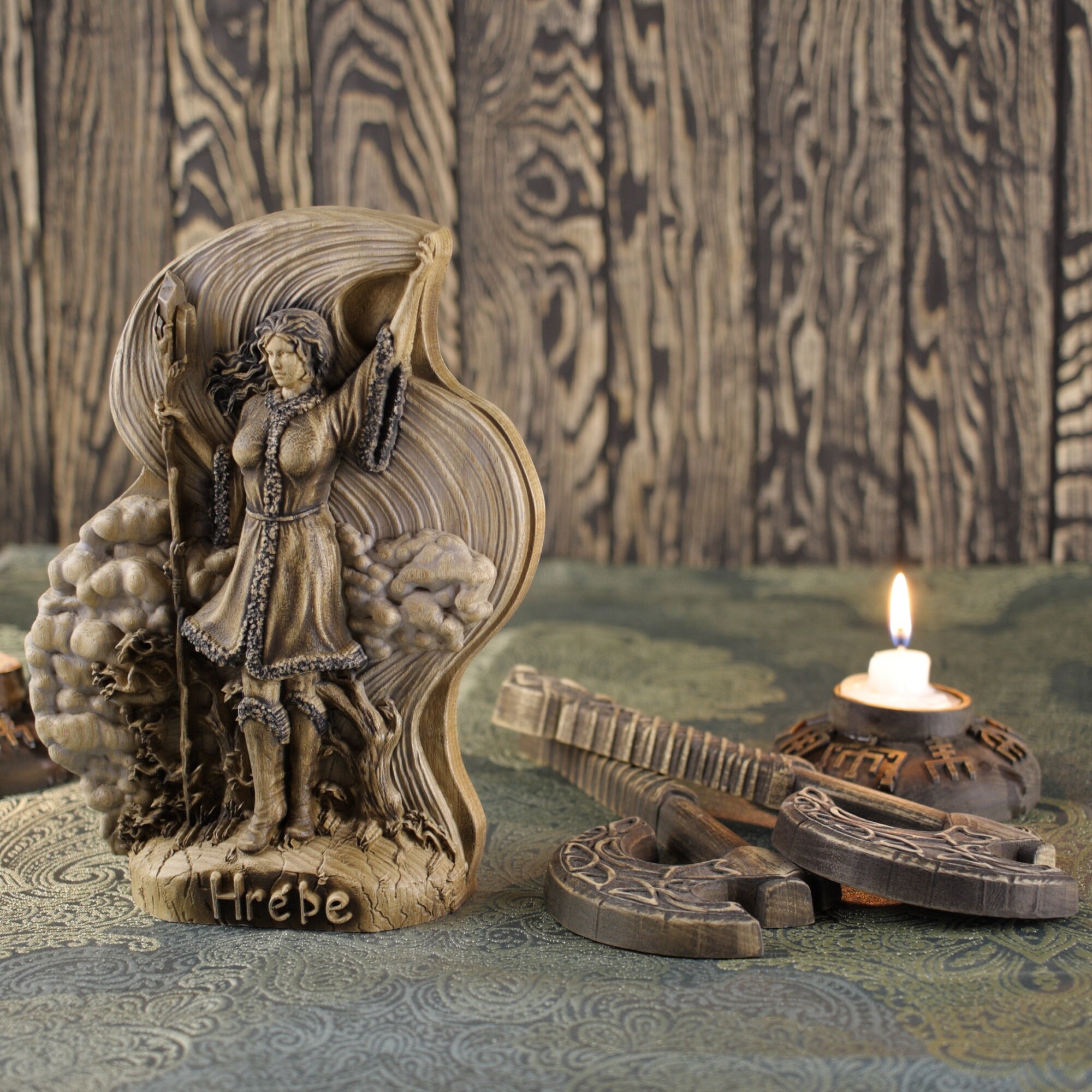 Hréþe Goddess Statue: Ash Wood Norse Pagan Decor - Etsy