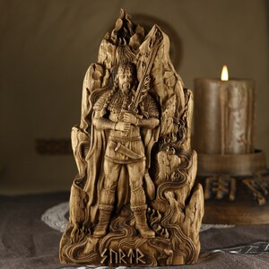Wood Carved Surtr Statue: Norse Pagan Decor - Etsy