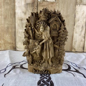 Carved Baba Yaga Figurine: Pagan Witch Statue, Folklore Art - Etsy
