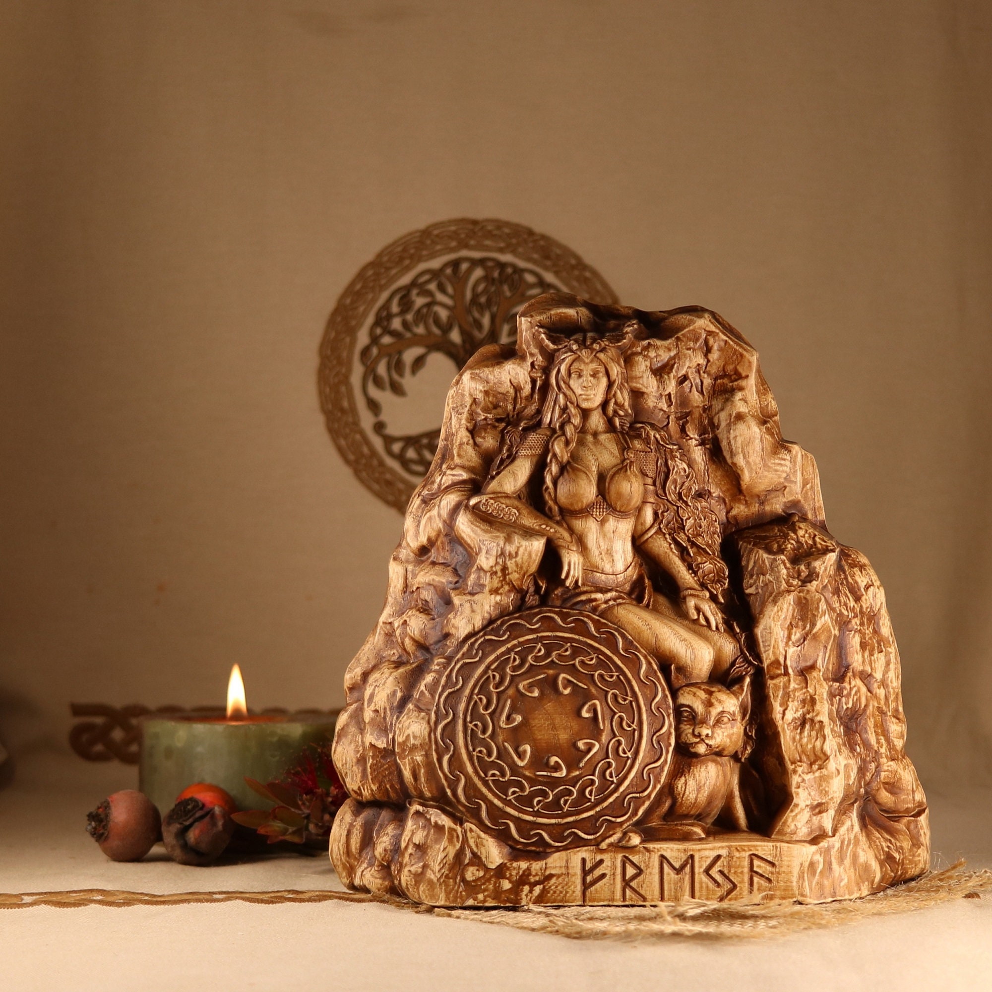 Freya Freyja Statue Pagan Goddess Statue Altar Wood Carving - Etsy UK