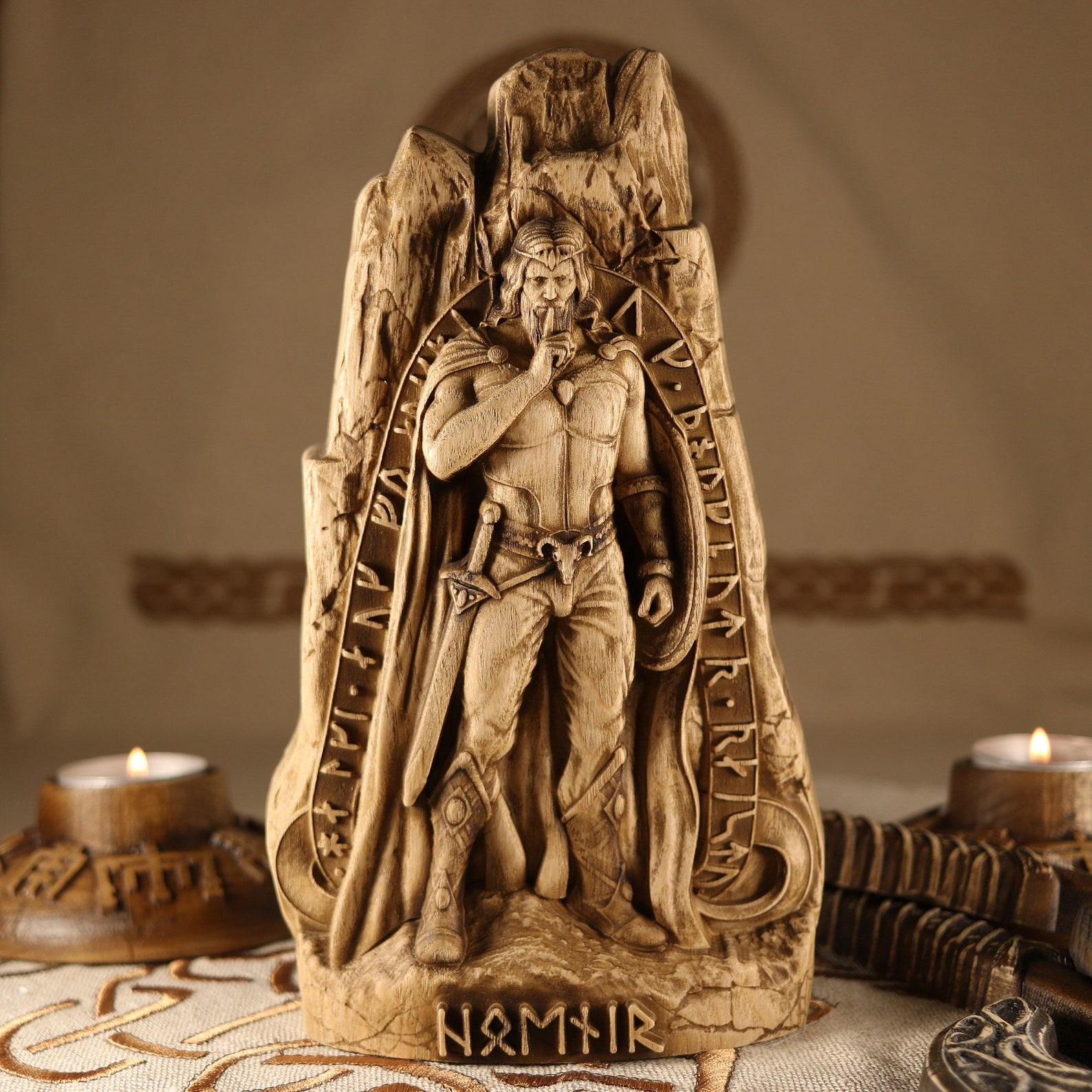 Hoenir Statue: Norse God Wood Carving, Viking Decor - Etsy