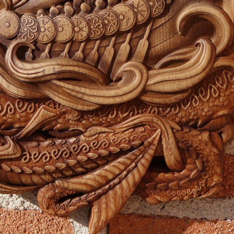 Viking Dragon Wood Carving: Odin Ship Wall Art - Etsy