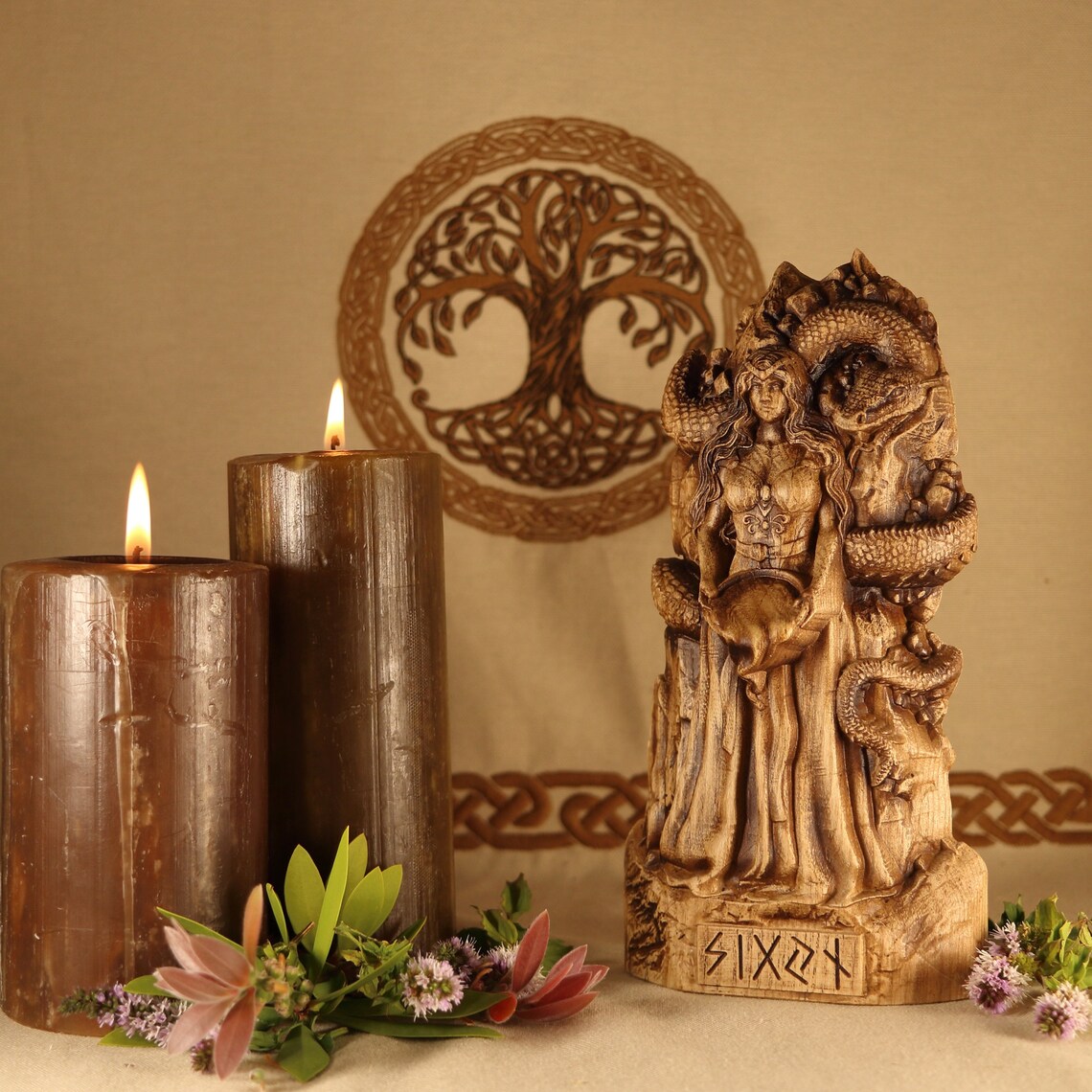 Sigyn Pagan Goddess Statue Altar Wood Carving Wood Sculptura - Etsy