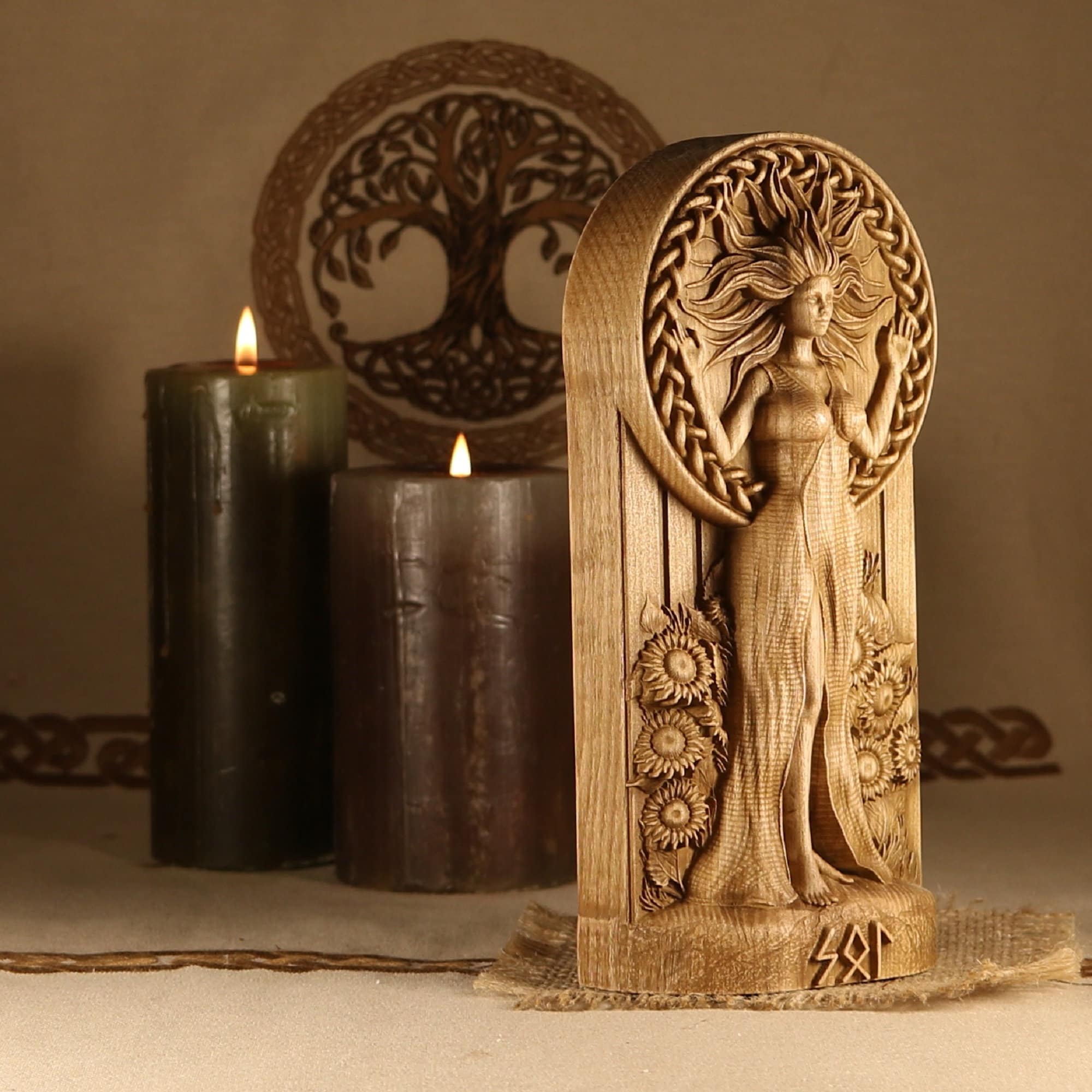 Sunna, Sol, Norse Pagan Altar Statue, Wood Carving Goddess Statue ...