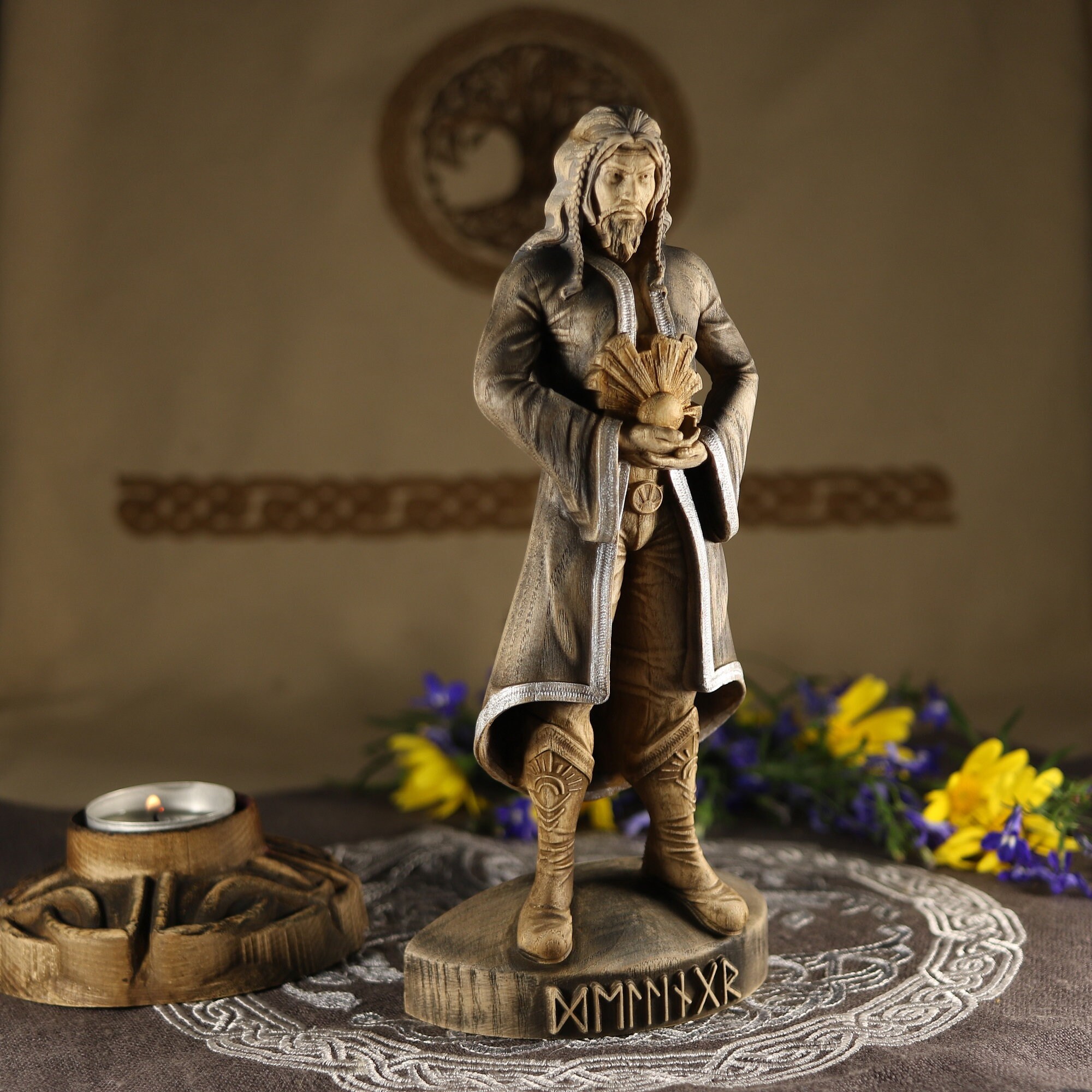 Dellingr Ash Wood Carving: Norse God Statue, Viking Altar Decor - Etsy