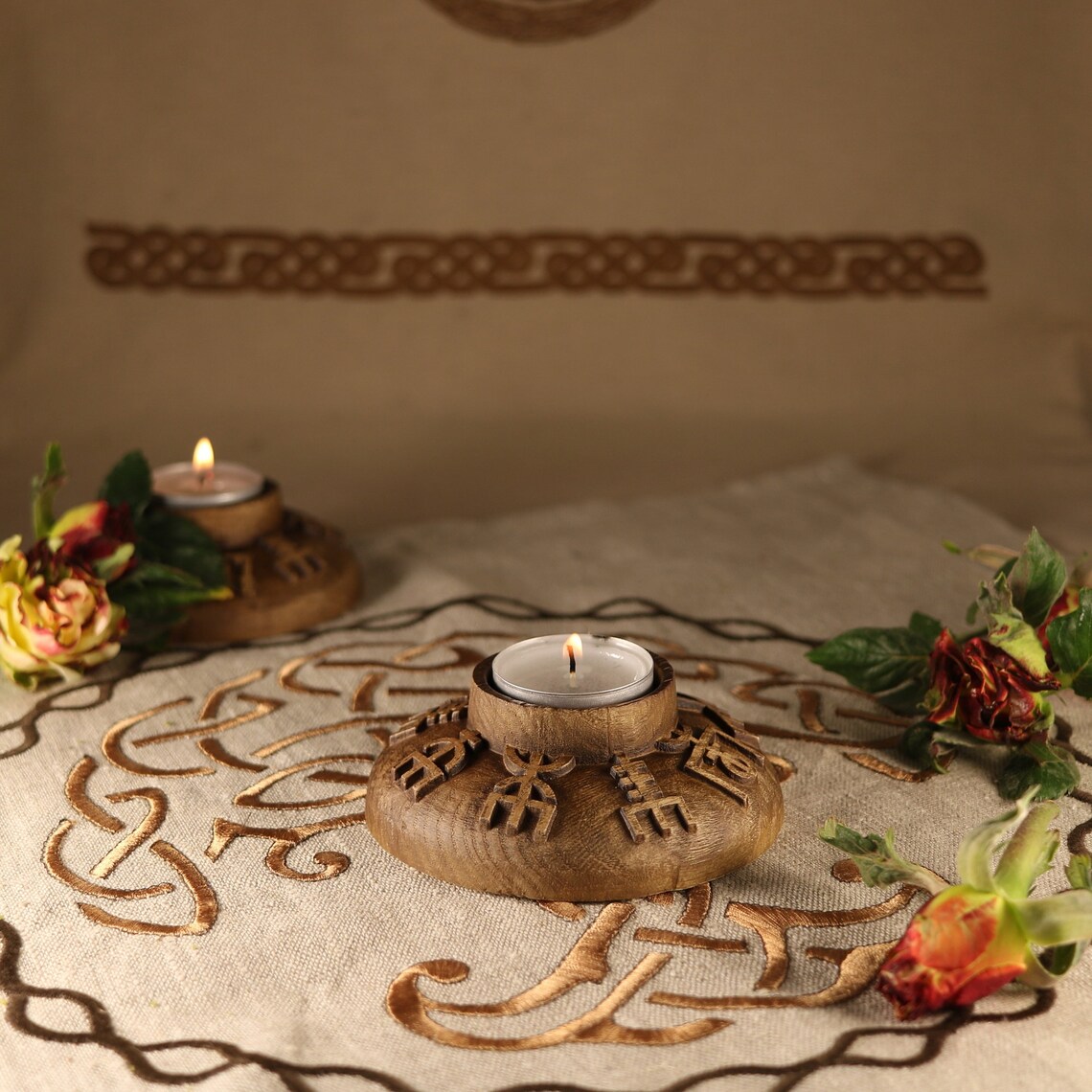 Viking Decor Wooden Candle Holder Viking Candle Holder - Etsy