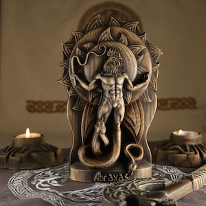 Abraxas, Goetia, Wooden Statue, Goetic, Satanic, Wood Sculpture Abrasax ...