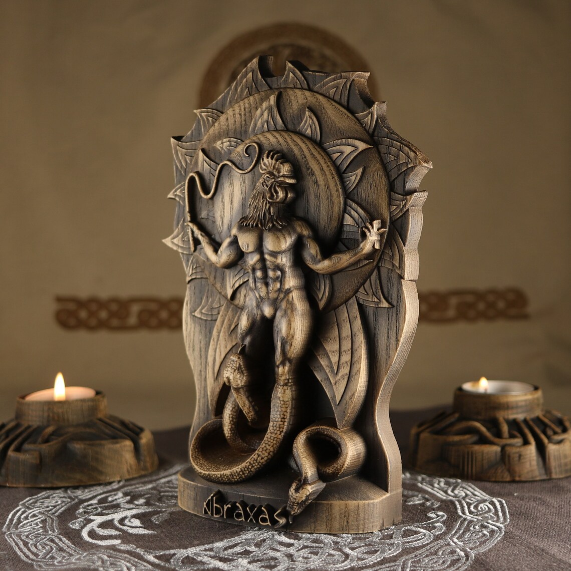 Abraxas Goetia Wooden Statue Goetic Satanic Wood - Etsy