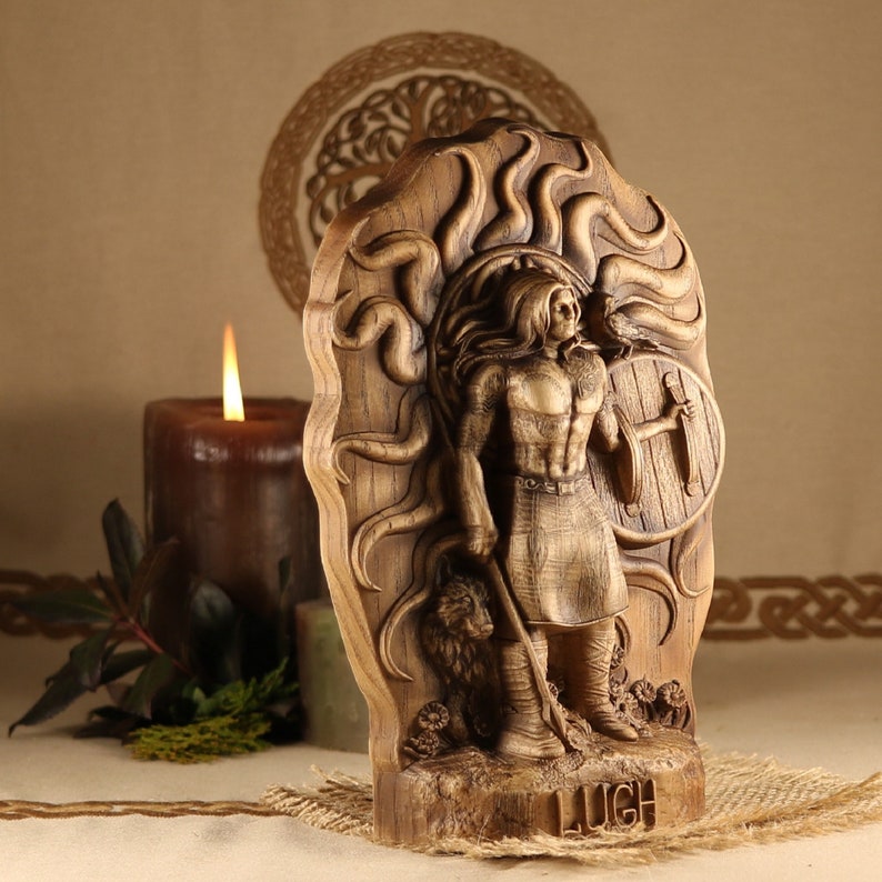 Lugh, Celtic God, Wood Sculpture Art Wooden Statuettes, Carved Wood ...