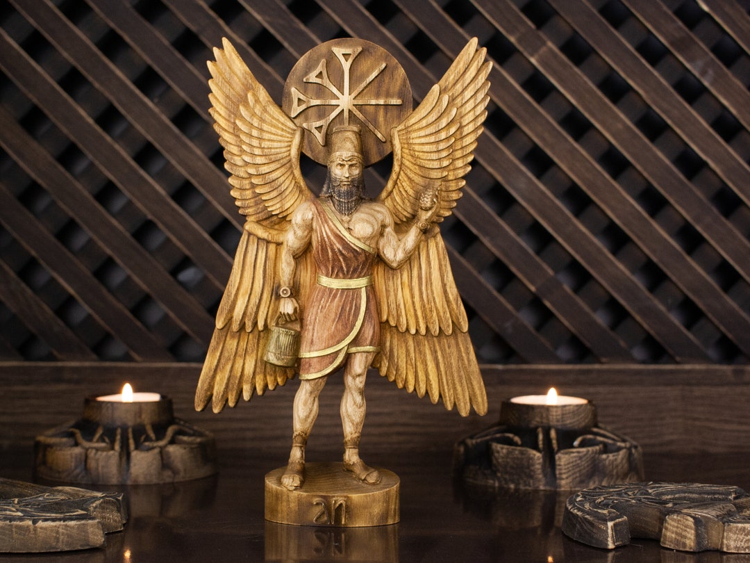 God Anu, an Sumerian Gods Wooden Statue: Mesopotamian Deity Wood ...