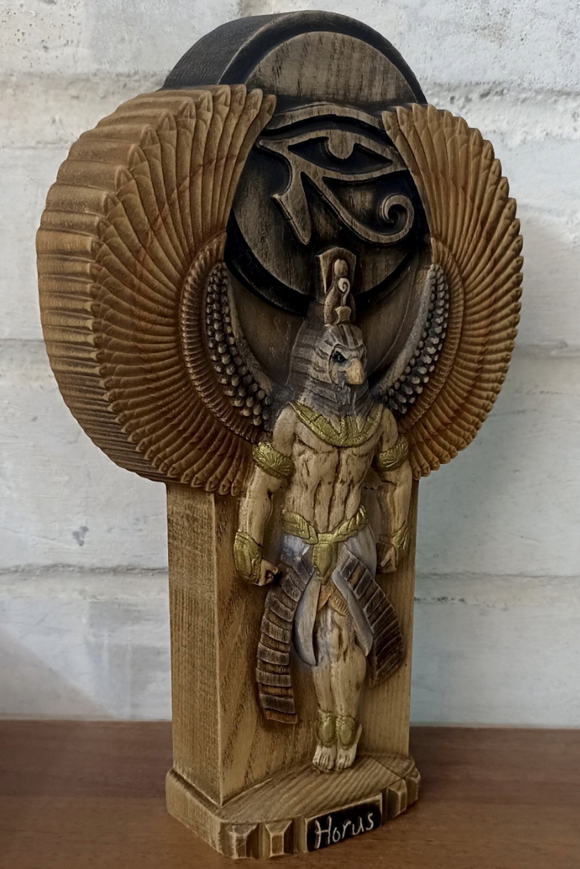 Carved Wood Horus Statue: Egyptian God Ra Decor - Etsy