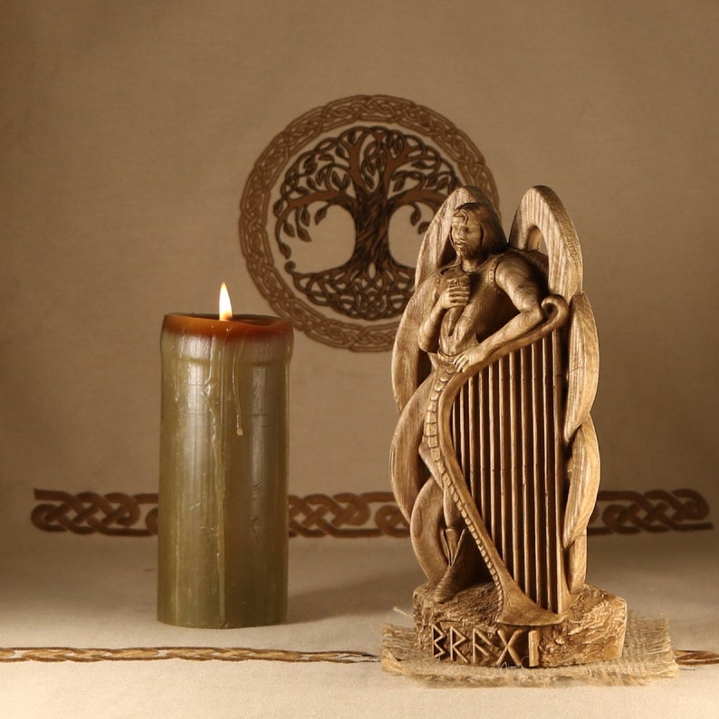 Norse Gods Bragi Odin Statue Norse Pagan Valhalla Wooden - Etsy