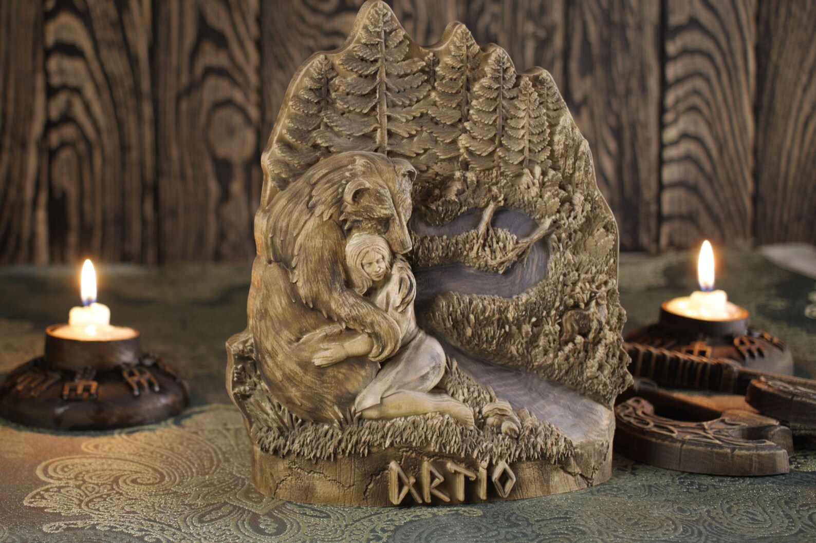 Artio Celtic Goddess Statue: Carved Wooden Bear Sculpture - Etsy