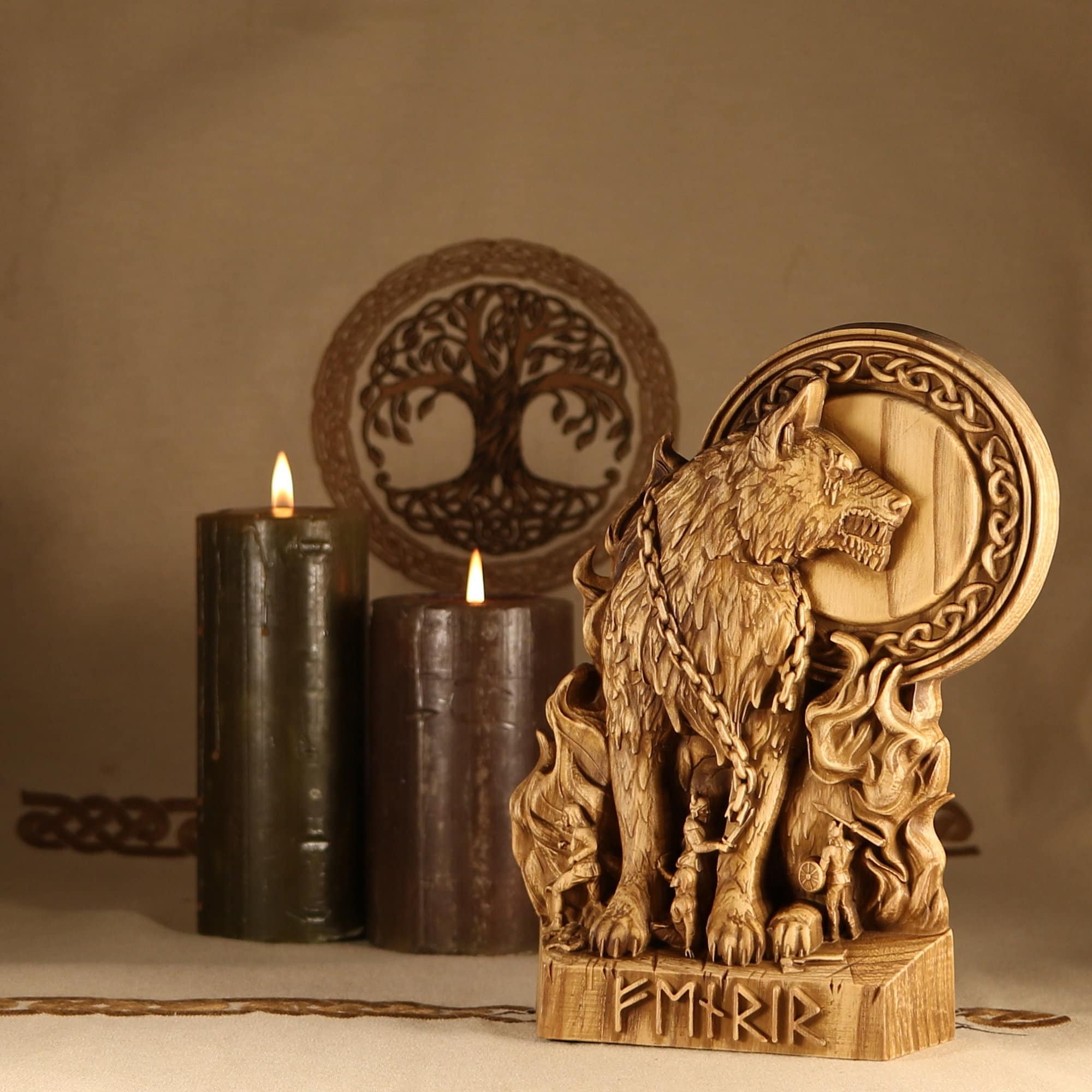 Fenrir Wolf Wood Carving: Norse Pagan Decor, Loki's Son Figurine - Etsy