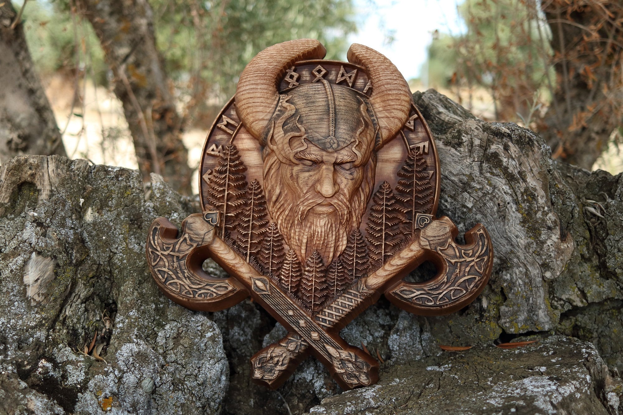Odin Wood Carving Wooden Viking Shield Odin Statue Wood - Etsy Canada