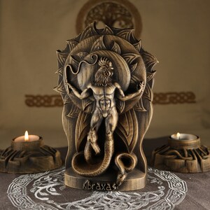 Abraxas, Goetia, Wooden Statue, Goetic, Satanic, Wood Sculpture Abrasax ...