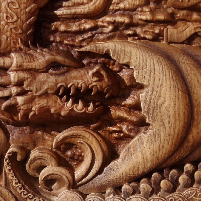 Viking Dragon Wood Carving: Odin Ship Wall Art - Etsy