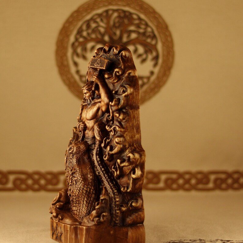 Thor Statue: Norse God Wood Carving, Asatru Altar Decor - Etsy