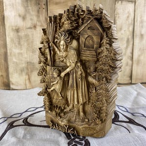 Carved Baba Yaga Figurine: Pagan Witch Statue, Folklore Art - Etsy