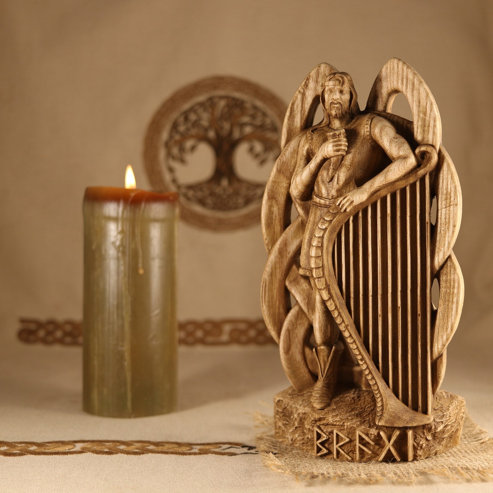 Norse Gods Bragi Odin Statue Norse Pagan Valhalla Wooden - Etsy