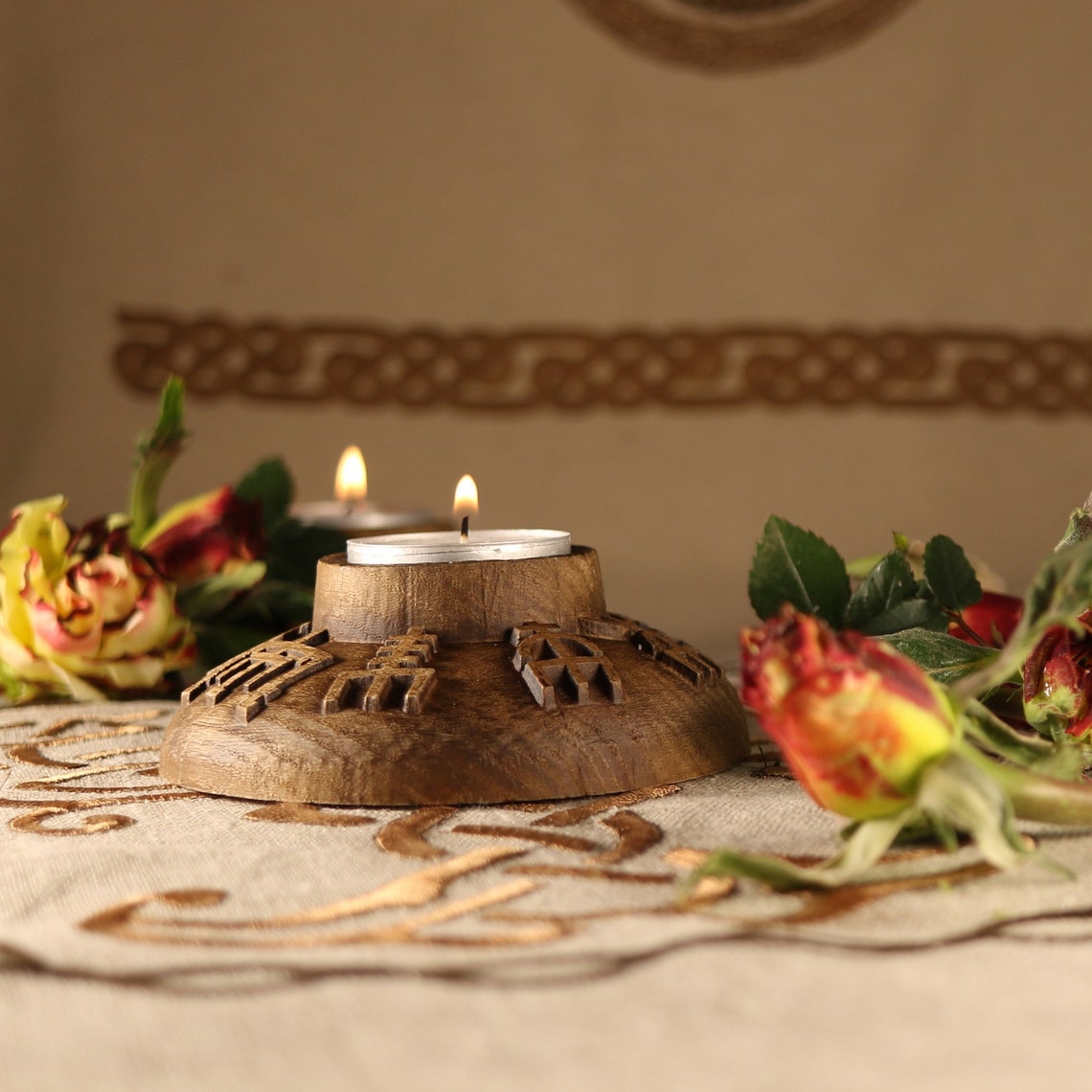 Viking Decor Wooden Candle Holder Viking Candle Holder - Etsy
