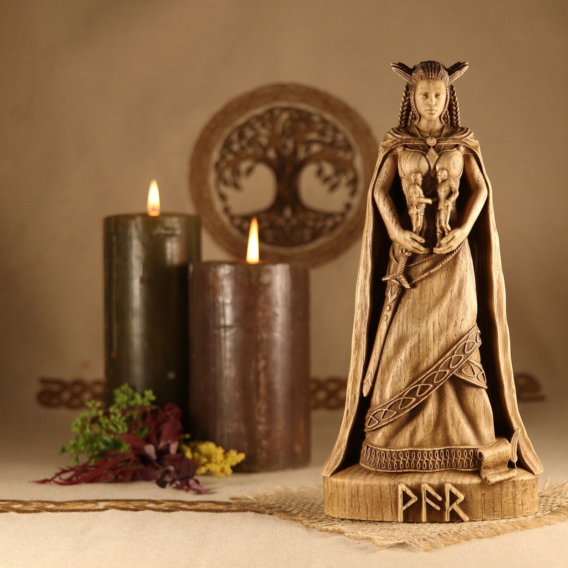 Valkyrie Pagan goddess statue Var Wood carved Wooden statue | Etsy