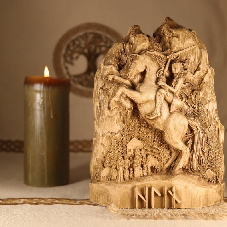 Handmade Hlin Statue: Norse Goddess Wood Carving - Etsy