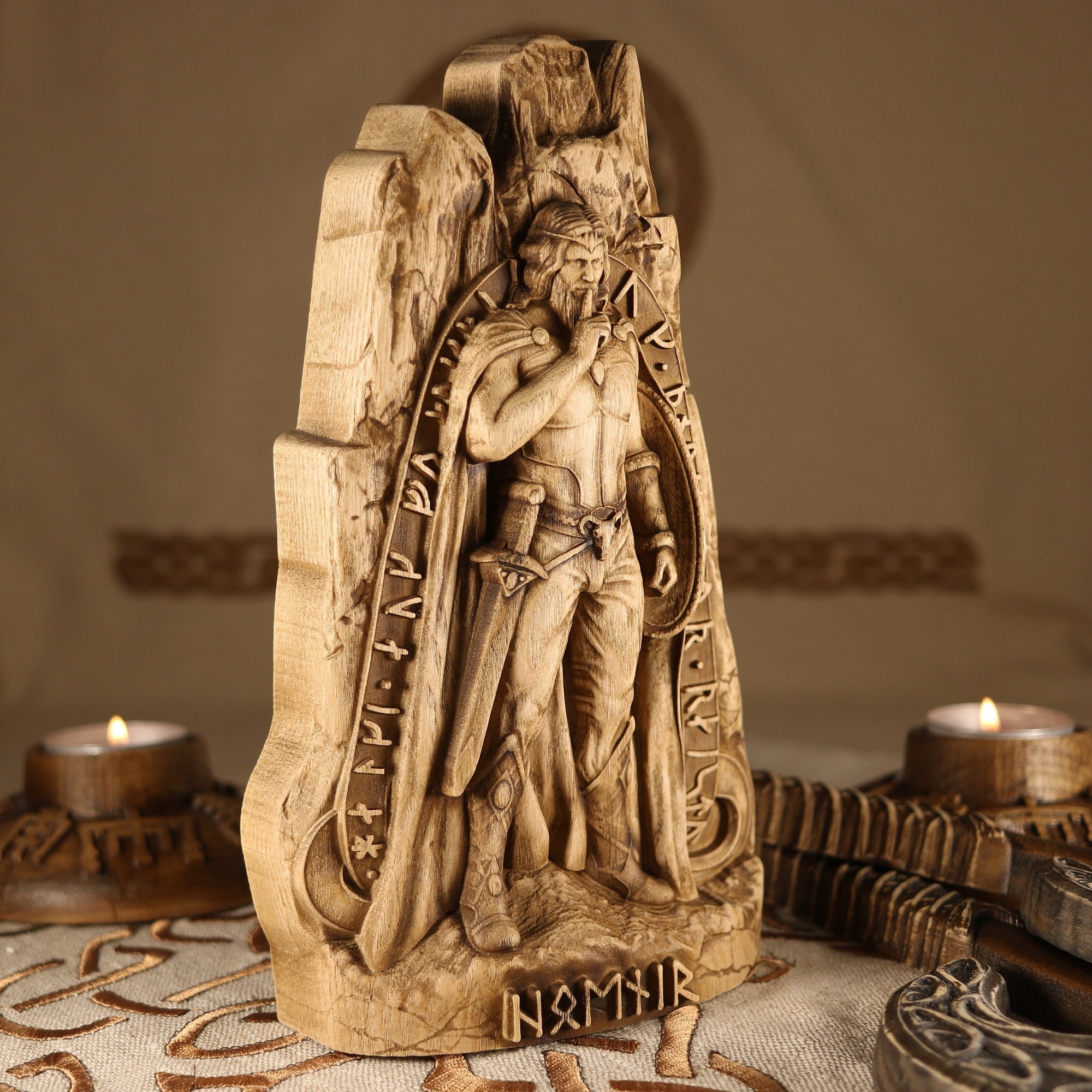 Hoenir Statue: Norse God Wood Carving, Viking Decor - Etsy